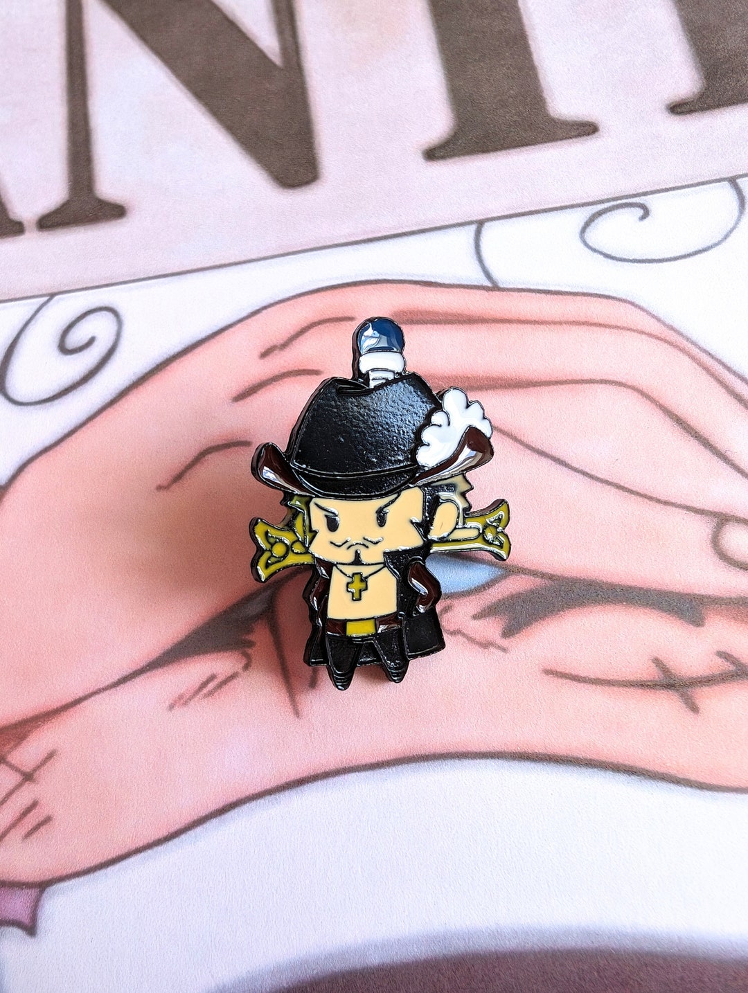 One Piece Enamel Pin Chibi Character Badge Brooch Dracule Mihawk Luffy ...