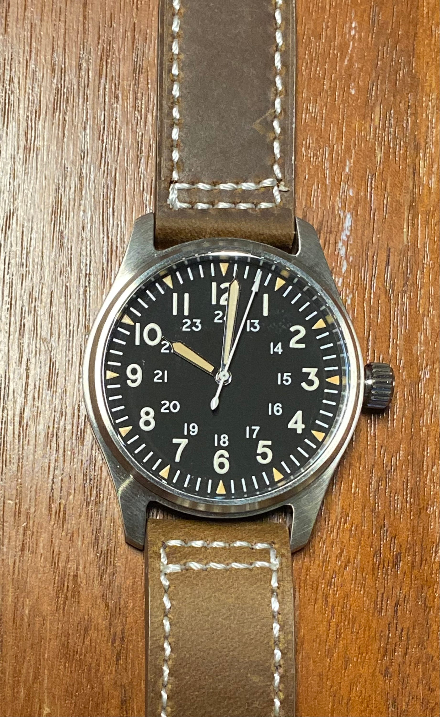 Automatic Flieger Pilot Watch: 39mm Stainless Steel, Leather Strap - Etsy