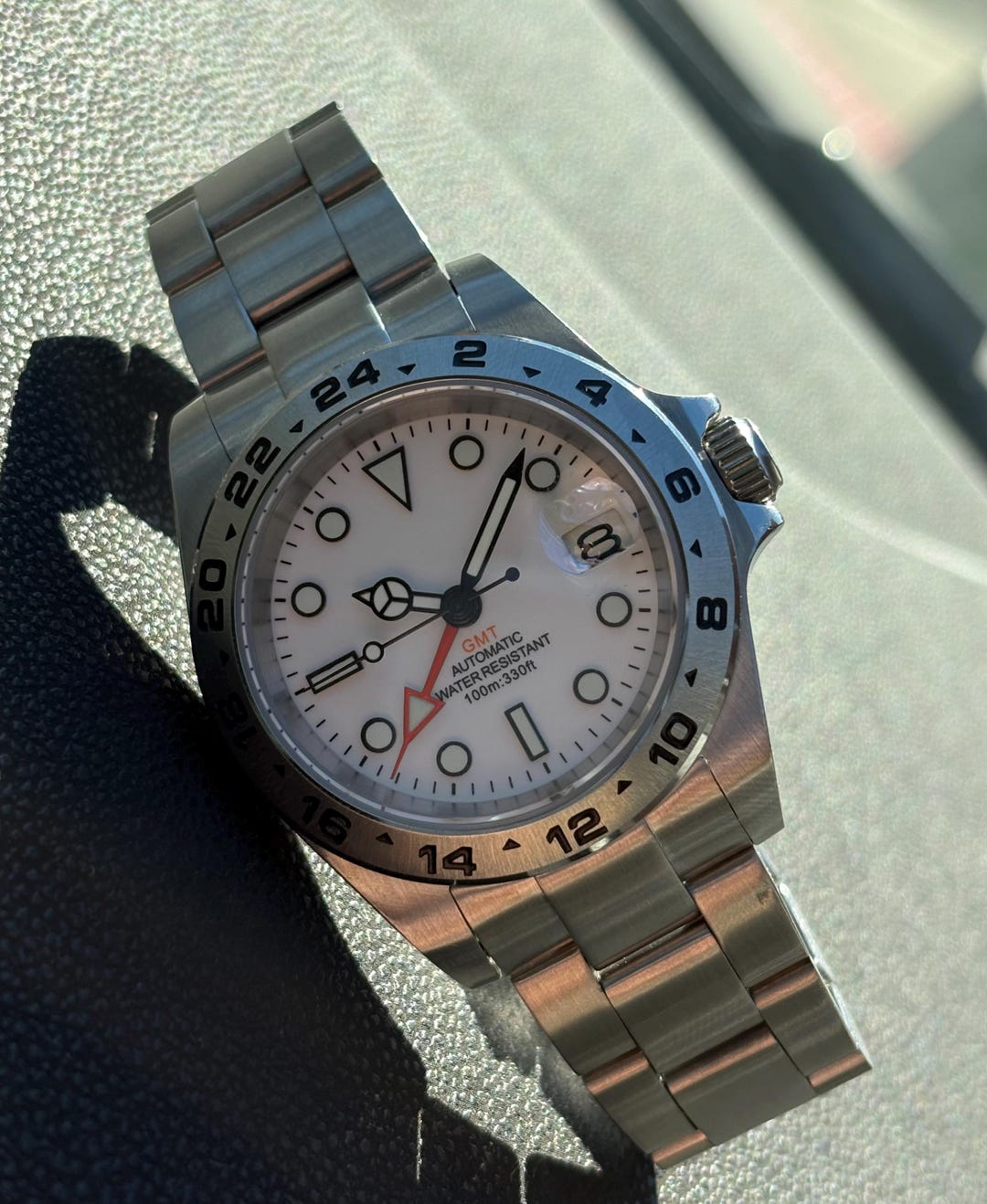 40mm GMT Adventurer Watch: White Dial, Orange Hand, Stainless Steel - Etsy