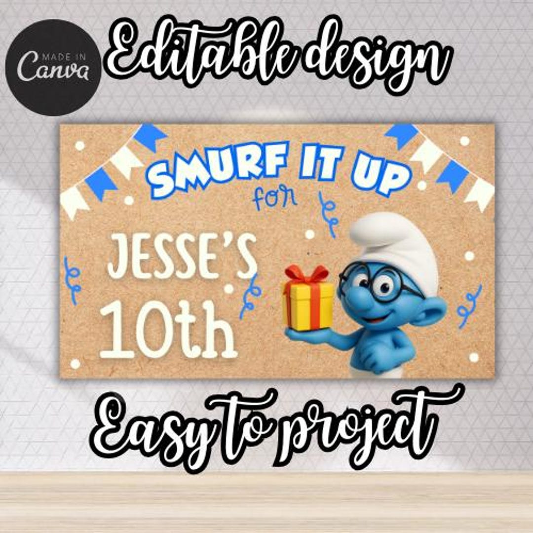 Painted Banner Template | Smurfs Birthday Banner | Smurfs Theme ...