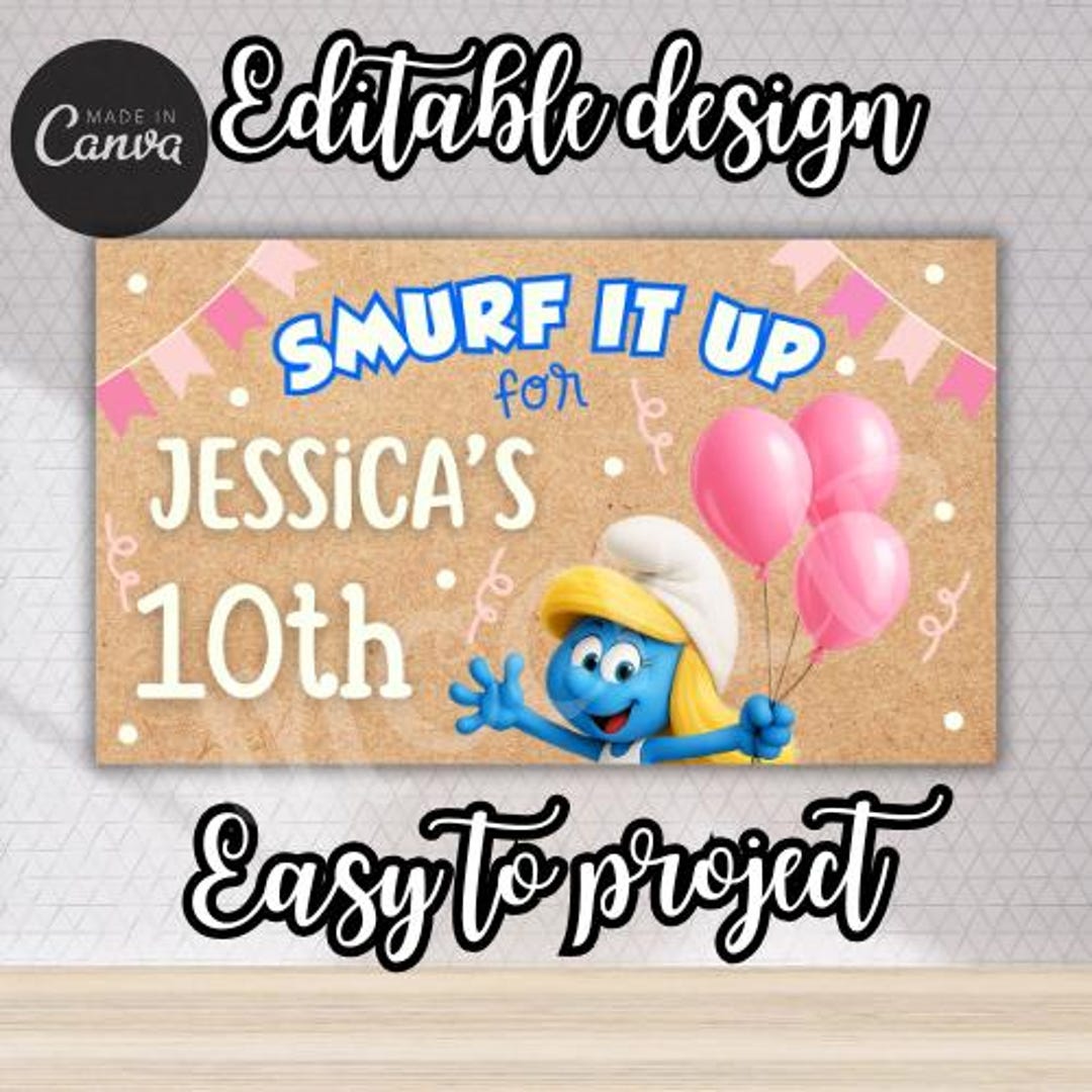 Painted Banner Template | Smurfette Birthday Banner | Smurfs Theme ...