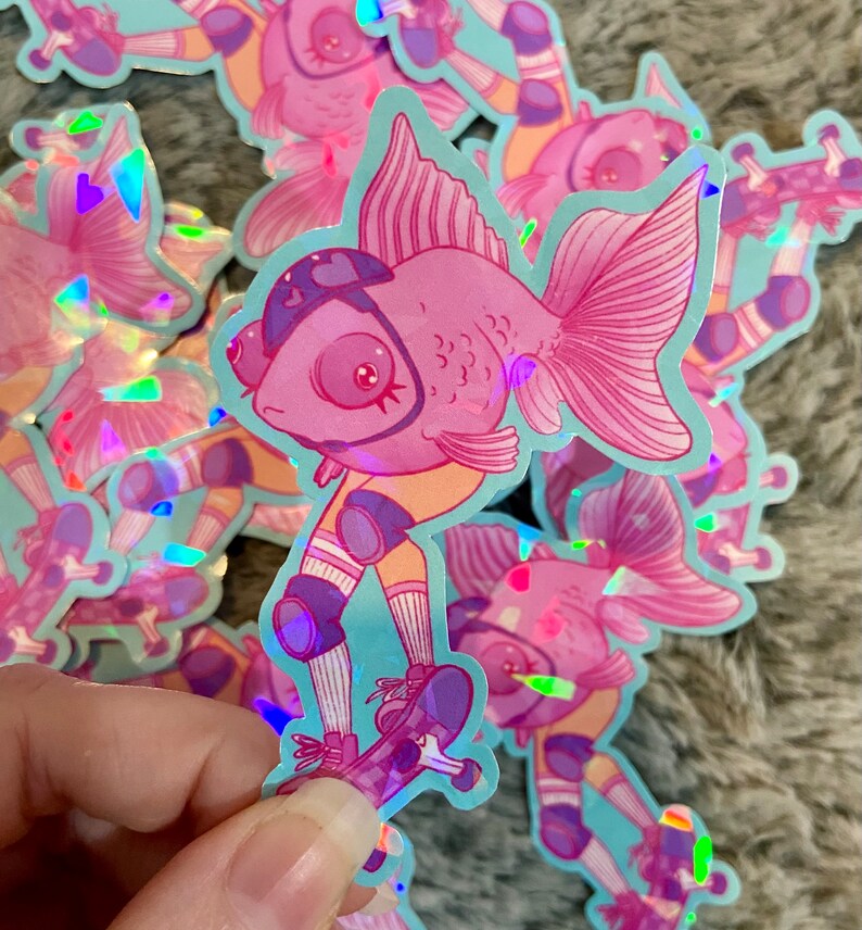 Skater Goldfish Sticker Set - Etsy