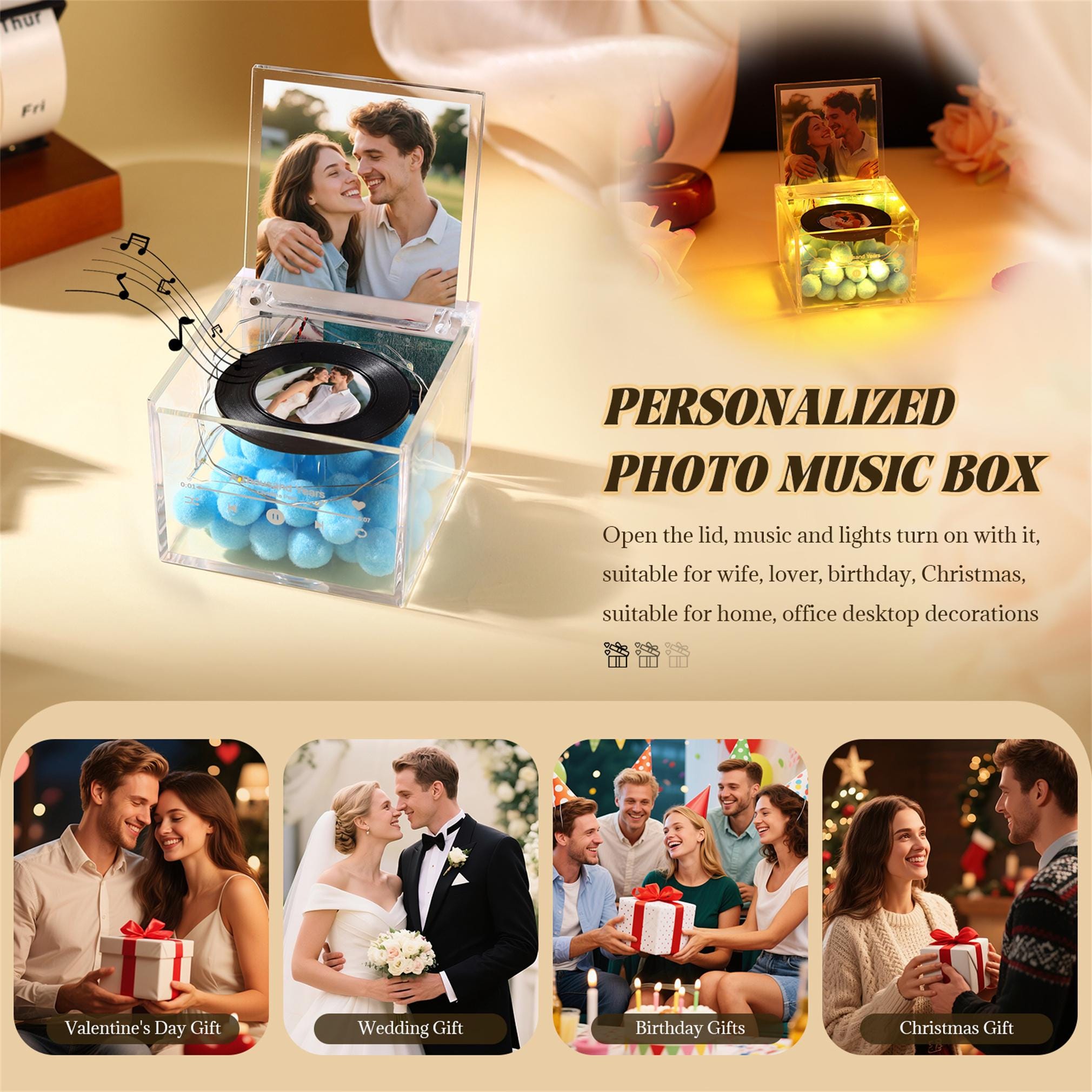 Personalized Photo Music Box,custom Song Vinyl Keepsake With Light ...