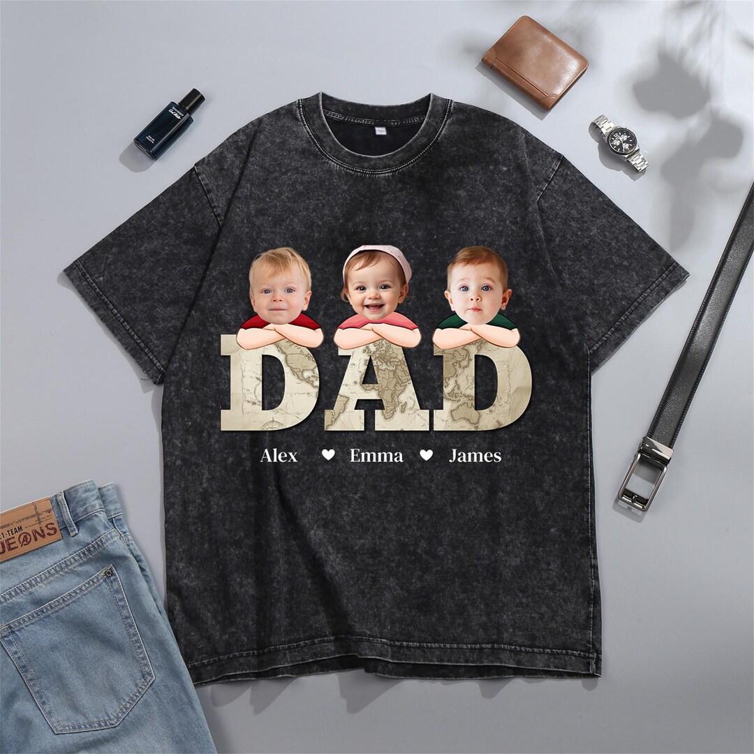 Dad T-shirt With Child Photo,1- 8 Names Personalized Dad T-shirt, Dad ...