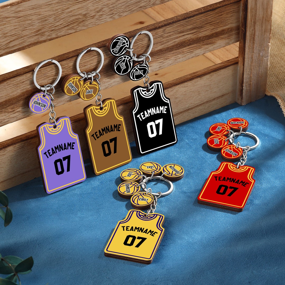 Custom Sports Keychain - Personalized Basketball Jersey Keychain - Gift ...