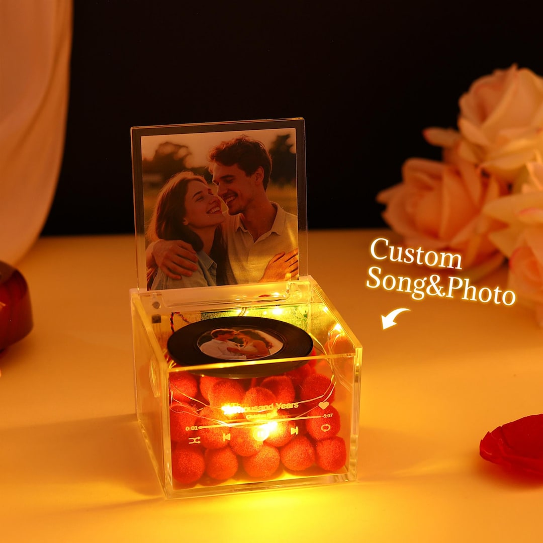 Personalized Photo Music Box,custom Song Vinyl Keepsake With Light ...