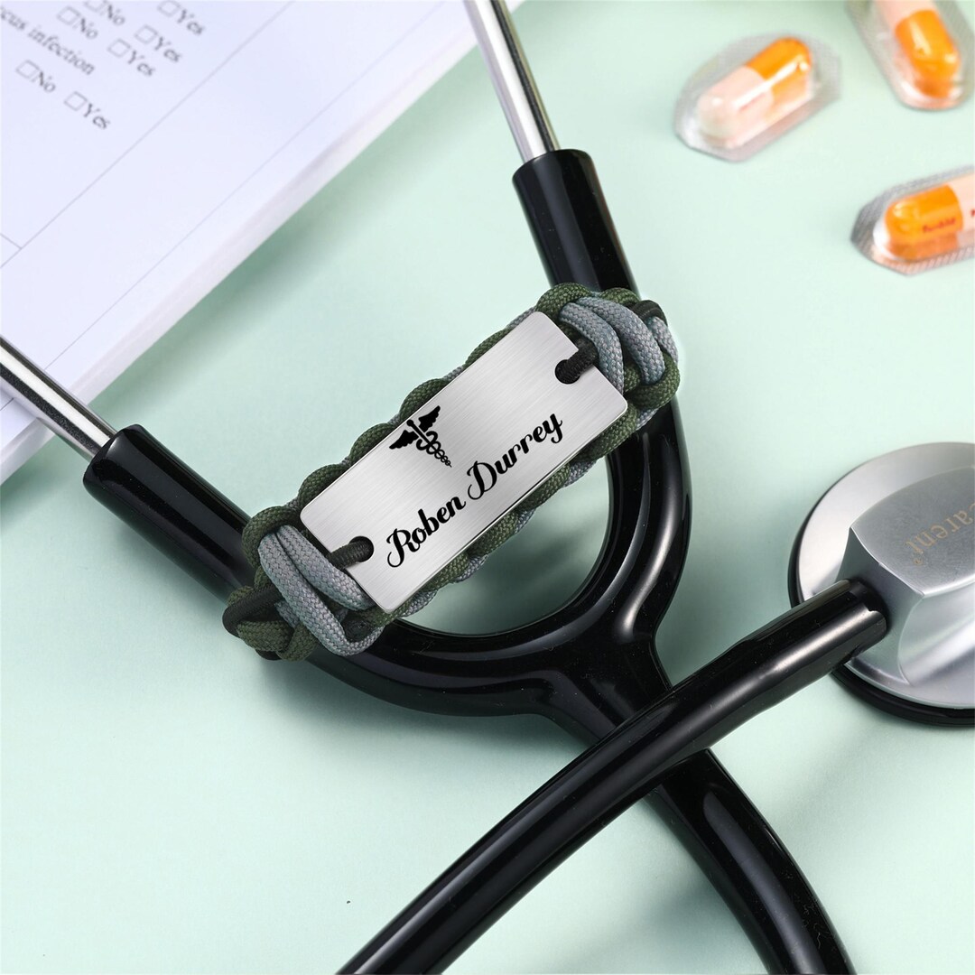 Stethoscope Name Tags With Braided Cord,engraved Stethoscope Tags ...