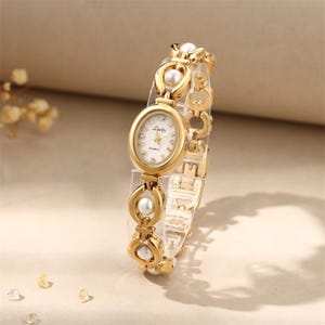 Personalized Vintage Gold Pearl Women's Watch, Name Custom Strap, Gift ...