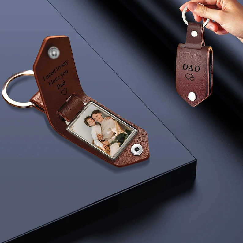 Personalized Photo Leather Keychain - Engraved Keychain -dad Now You ...