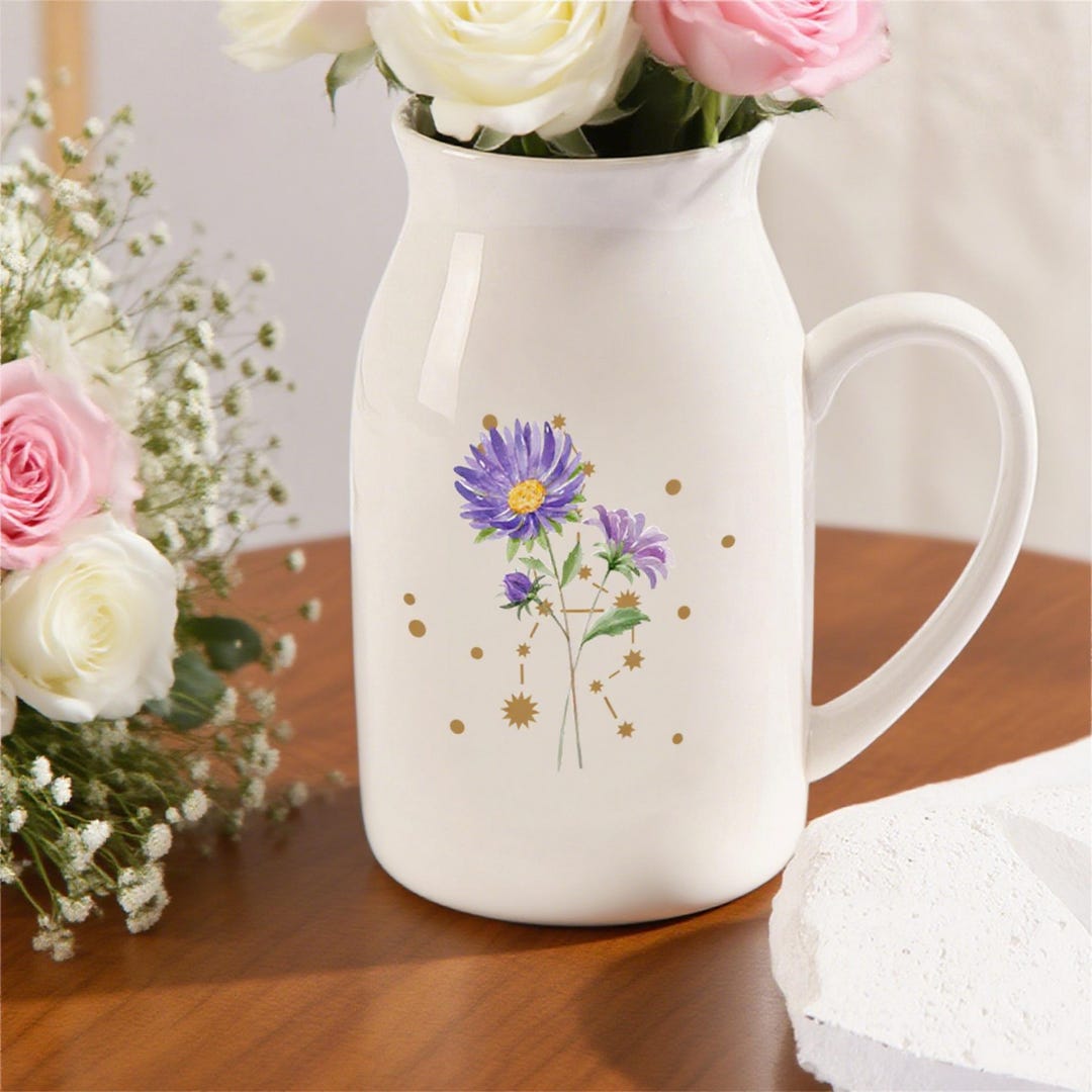 Personalized Birth Flower Vase,zodiac Sign Vase，custom Flower Vase With ...