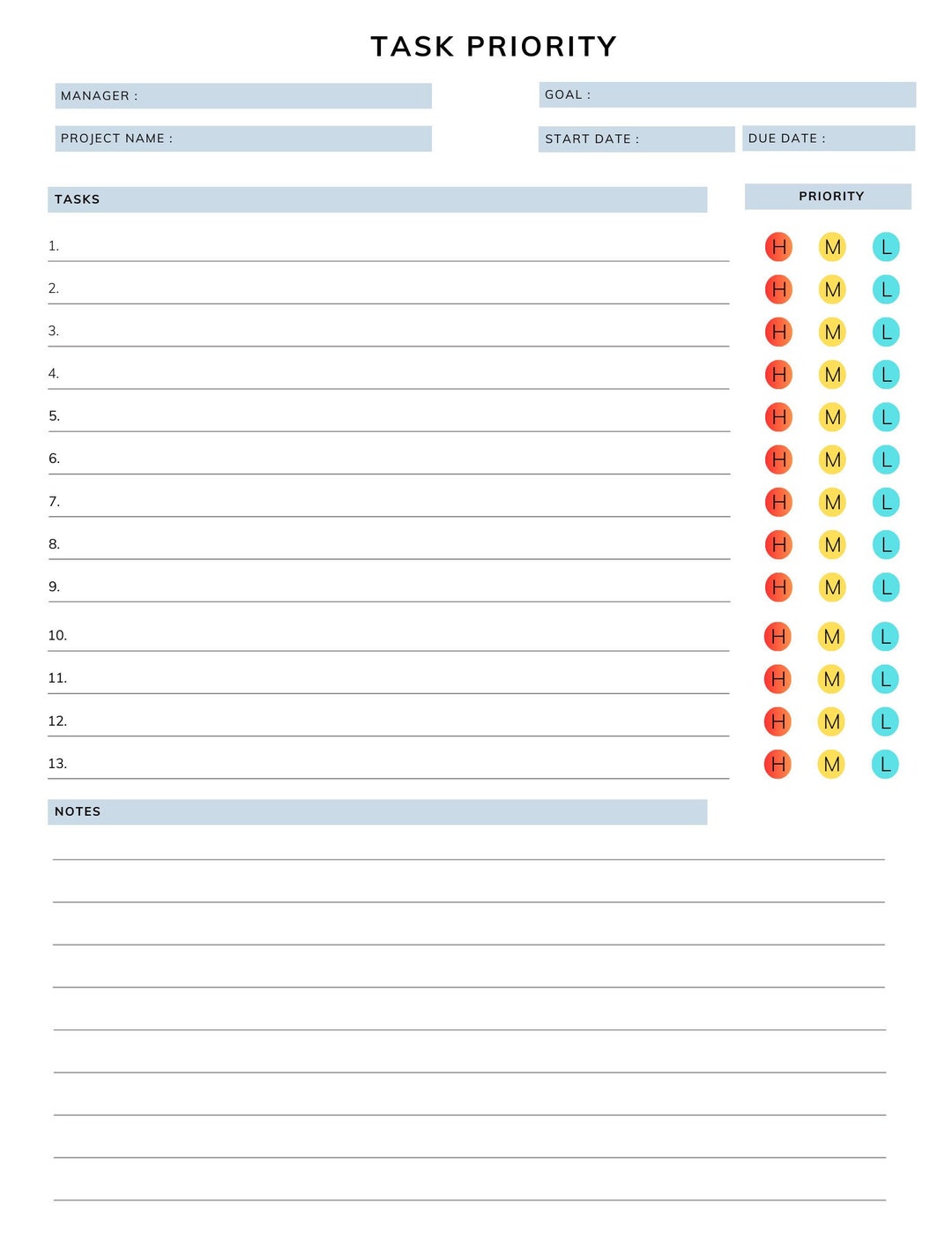 Free Printable Task Priority List Project Management Productivity ...