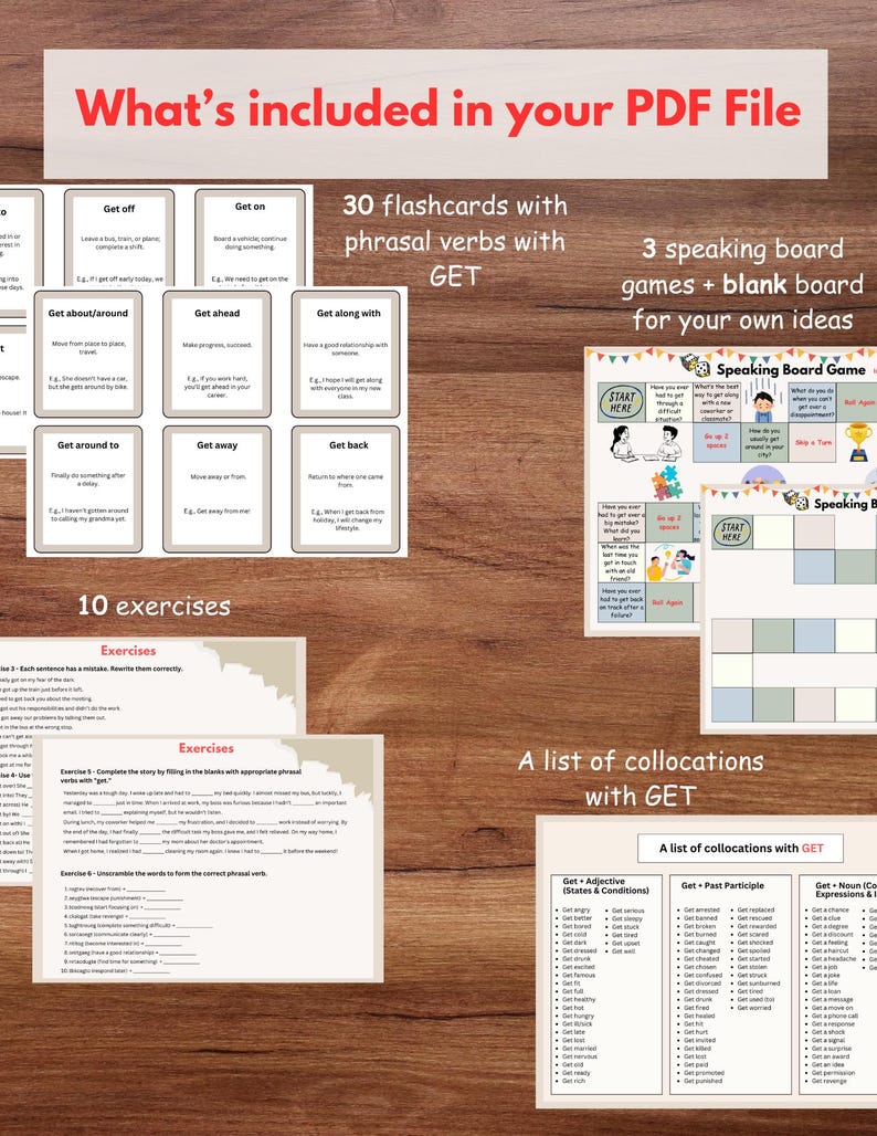 All-in-one 'GET' Phrasal Verbs Packet | Learn, Practice & Play! ESL ...
