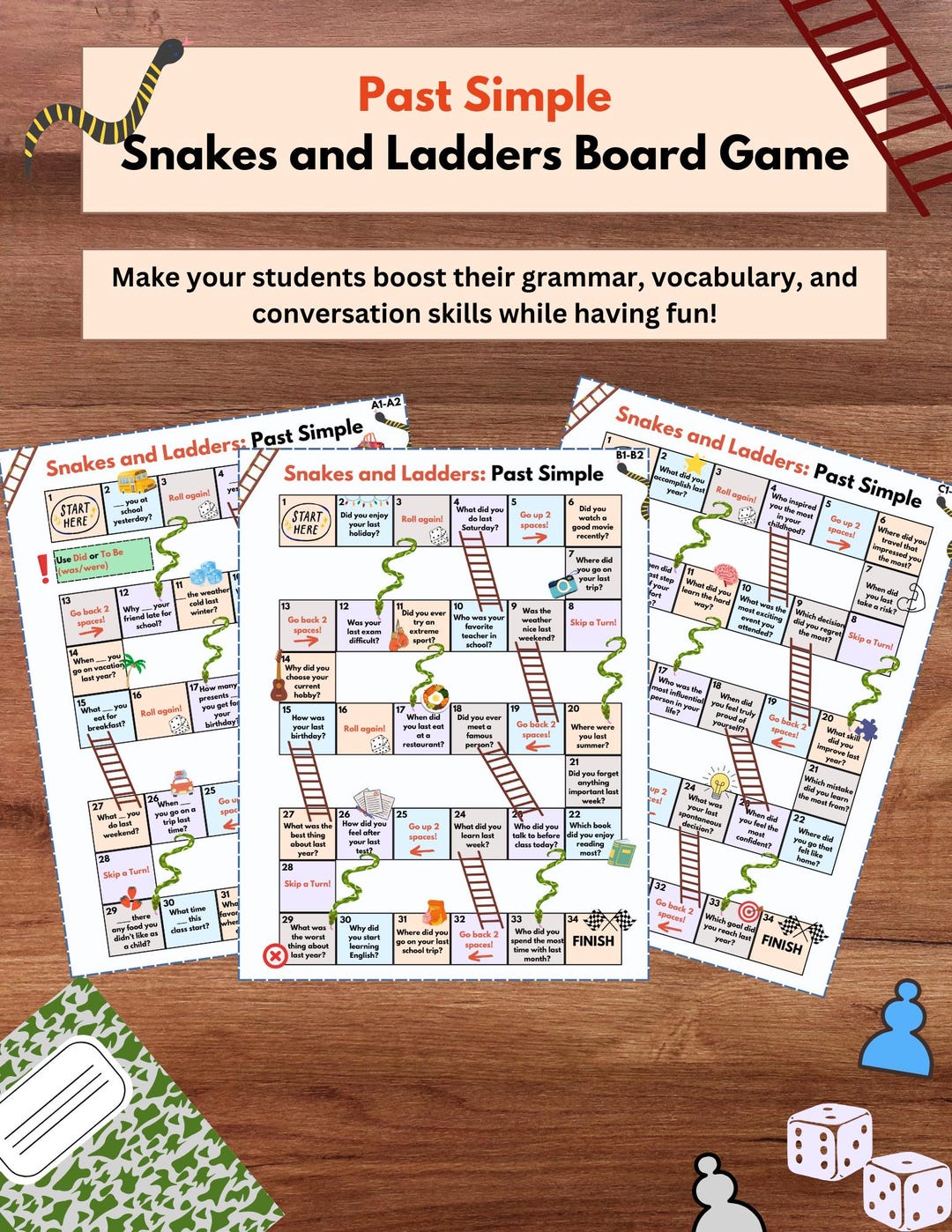ESL Speaking Board Game A1-C2 | Past Simple - Etsy