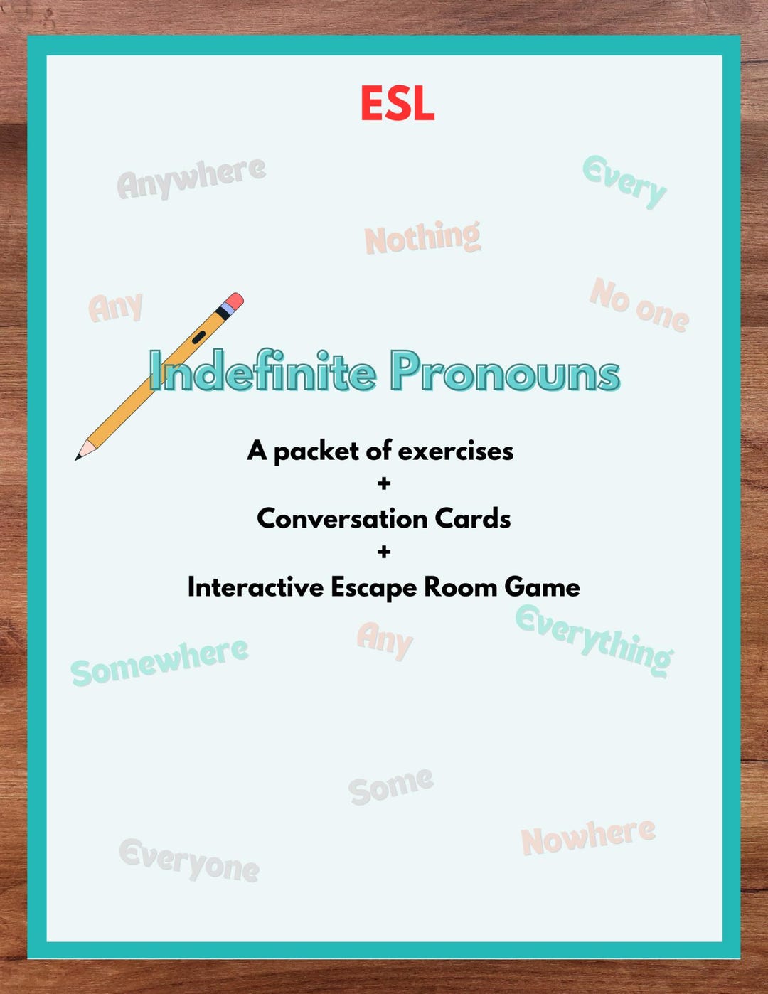 ESL Packet Indefinite Pronouns | Grammar Exercises | Speaking Cards ...