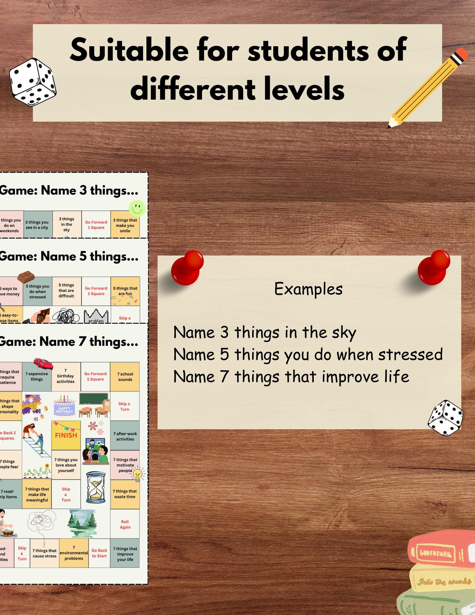 2nd Edition ESL Vocabulary Speaking Game A1-C2 | Name 3, 5, 7 Things ...