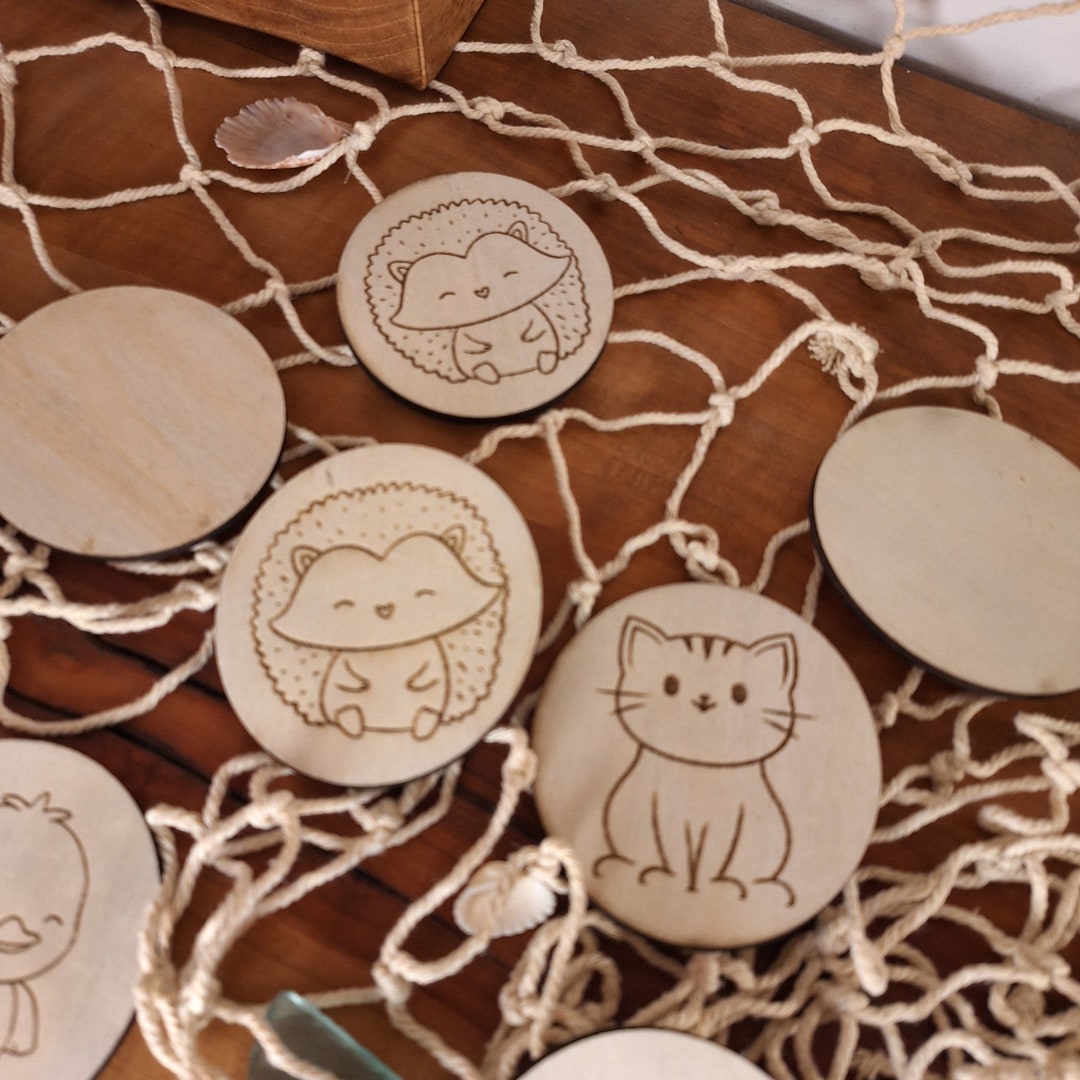 Animal Figures for Toddlers, Wooden Tiles With Cute Animal Figures ...