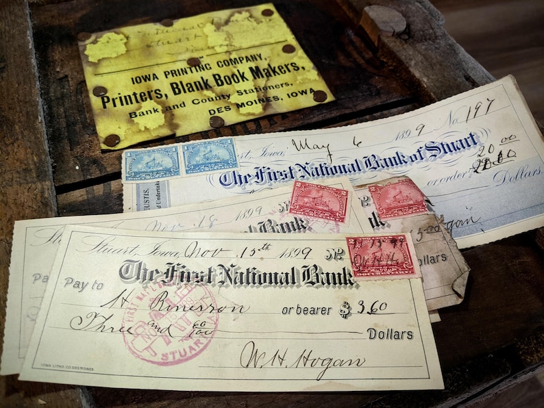 Antique Stamped Bank Checks From the Bank Robbed by Bonnie & Clyde ...