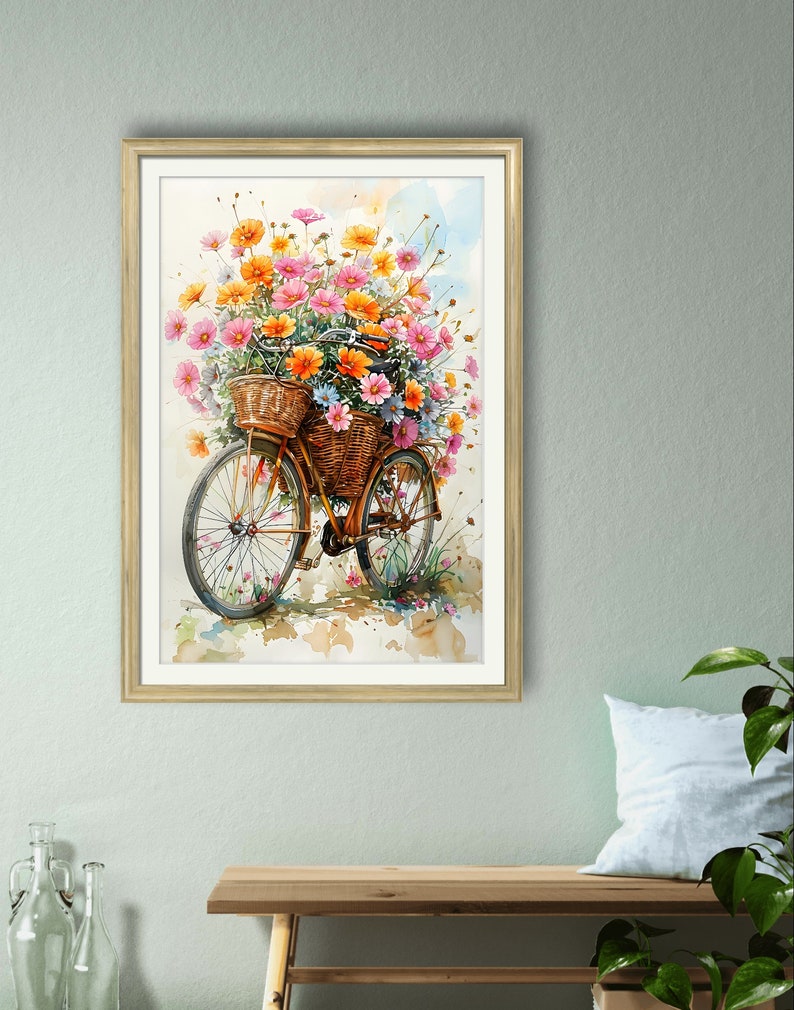 Vintage Flower Bicycle Drawn, Sketch Wall Art Prints, Antique Sketch ...