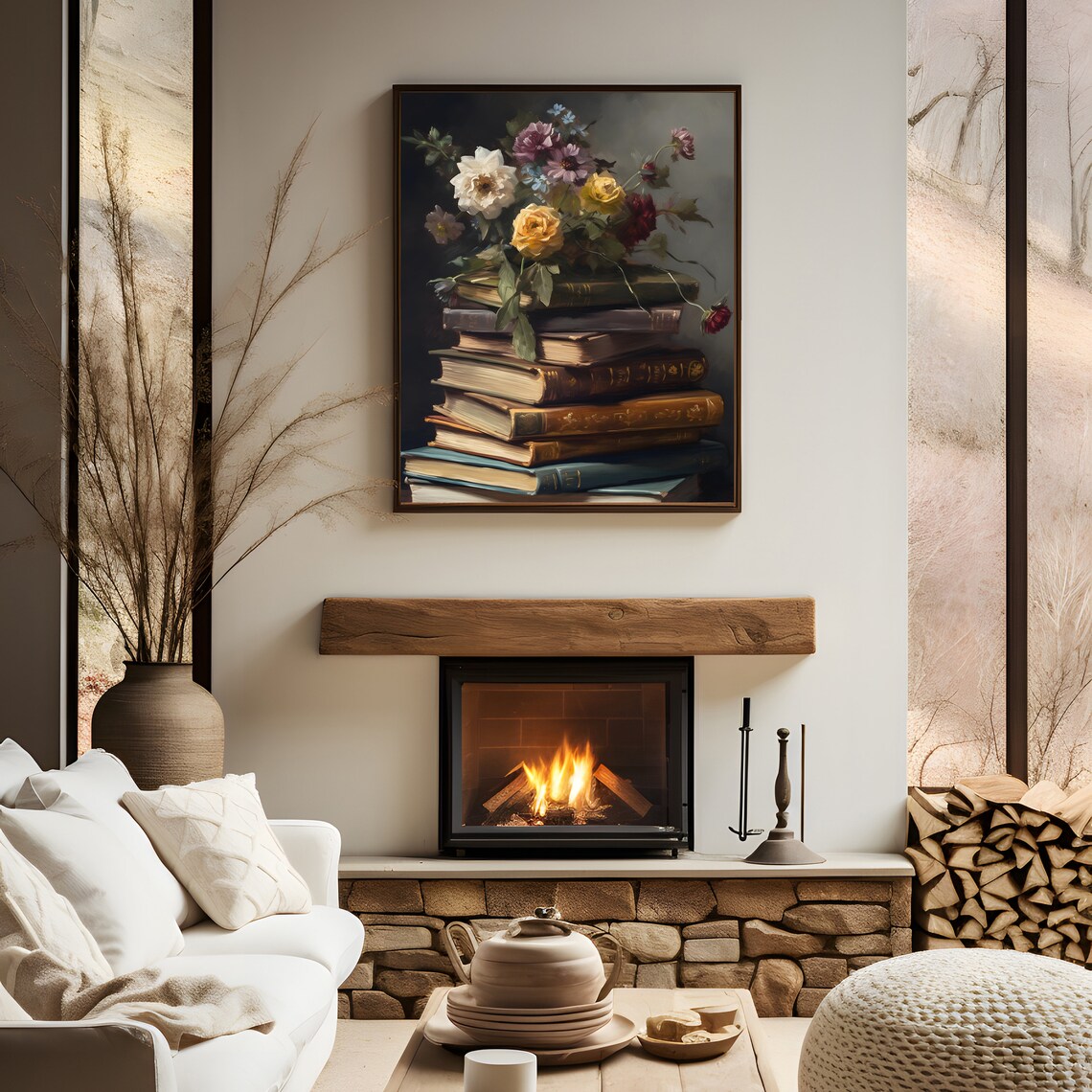 Stack Book Moody Wall Art Still Life Print Spring Print Spring Decor ...
