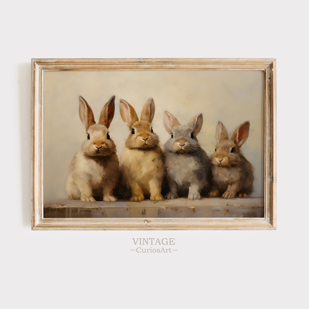 Little Bunnies Rabbit Dark Academia, Vintage Style Art, Large Moody ...