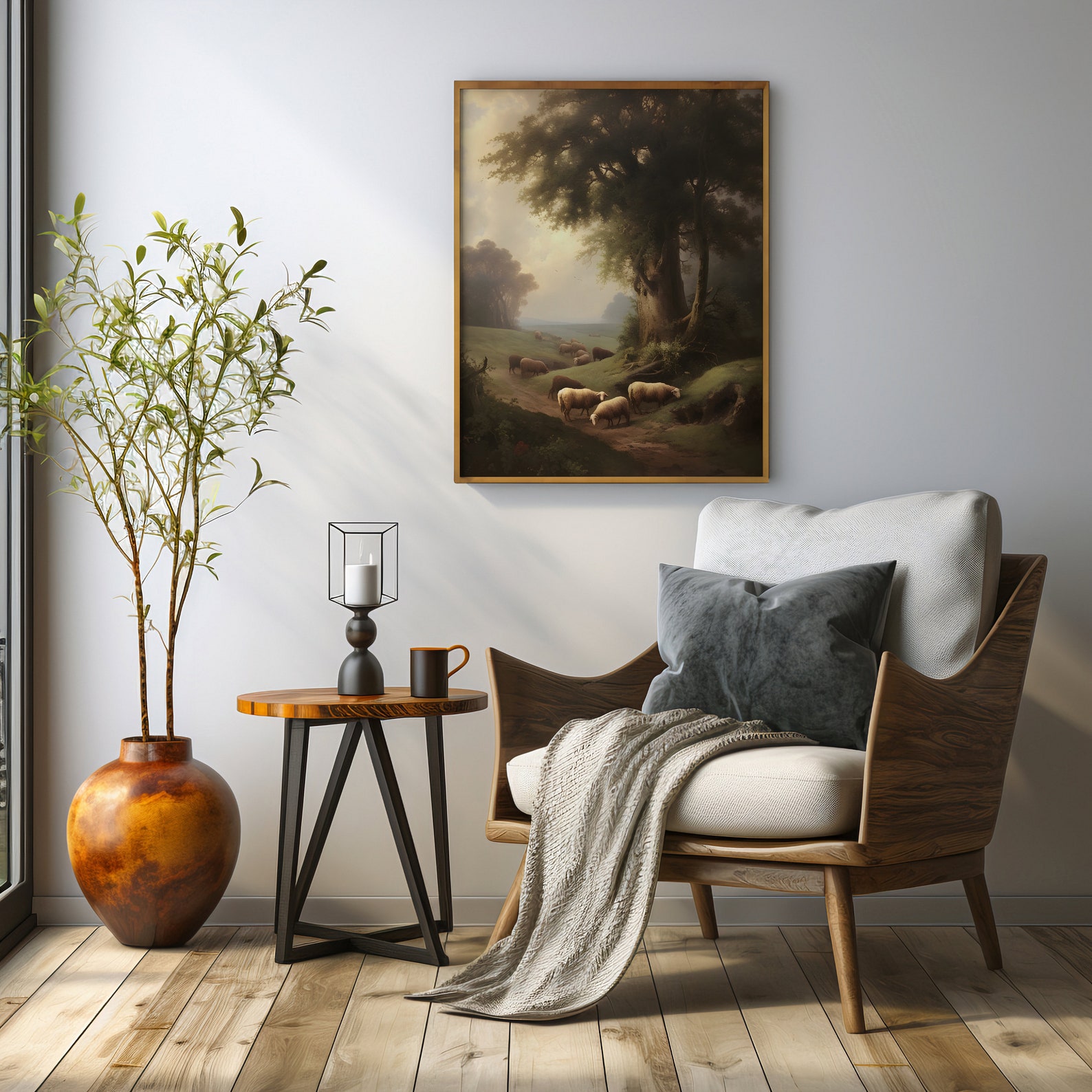 Sheep in Forest Printable, Spring Print Painting, Landscape Art Print ...