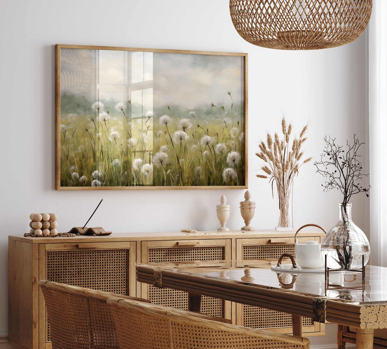 Dandelions Field, Printable Landscape, Vintage Painting, Warm Spring ...