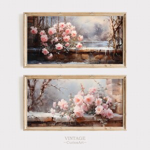 Vintage Roses Flower Frame TV Art SET of 2, Spring Painting, Easter ...