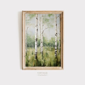 Birch Grove Trees, Printable Landscape, Vintage Painting, Warm Spring ...