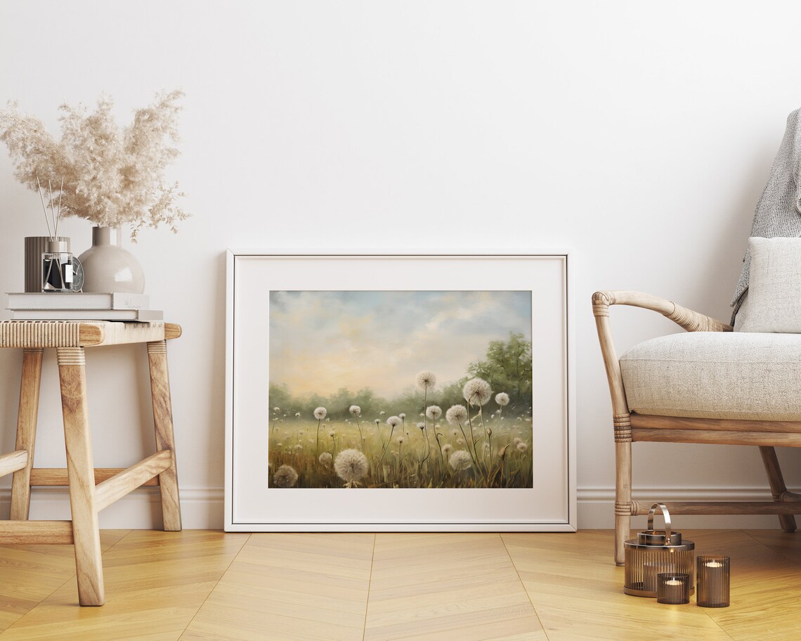 Dandelions Field, Printable Landscape, Vintage Painting, Warm Summer ...