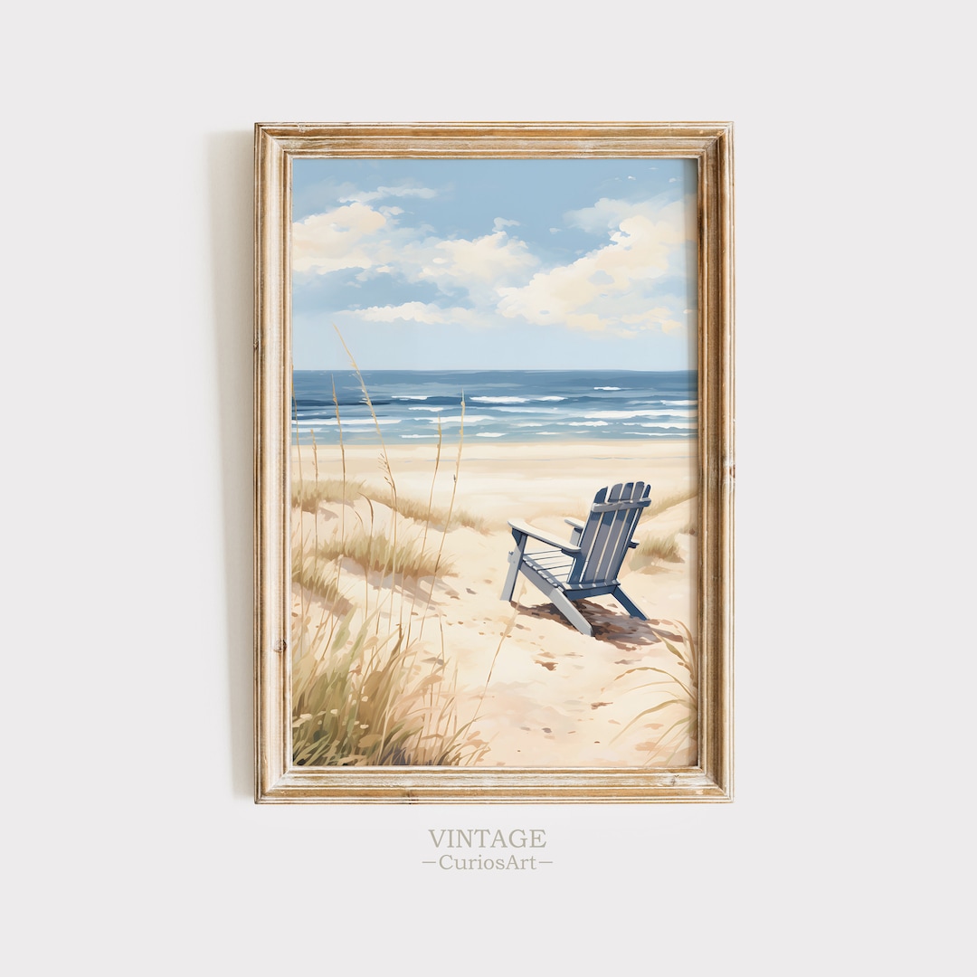 Sea Vintage Beach Print , Coastal Painting Sea Chair, Summer Decor ...