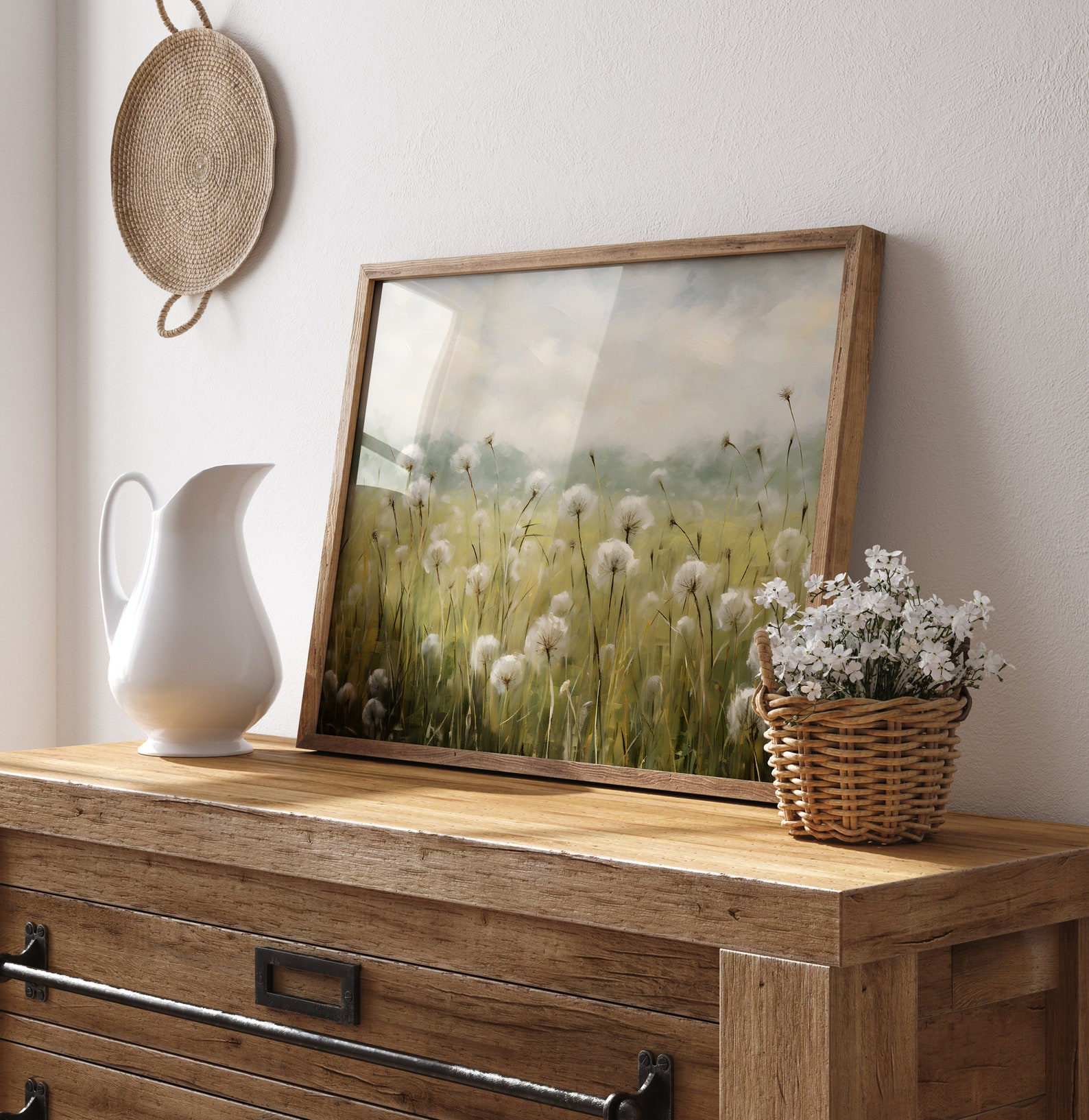 Dandelions Field, Printable Landscape, Vintage Painting, Warm Spring ...