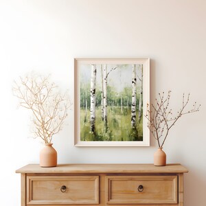 Birch Grove Trees, Printable Landscape, Vintage Painting, Warm Spring ...