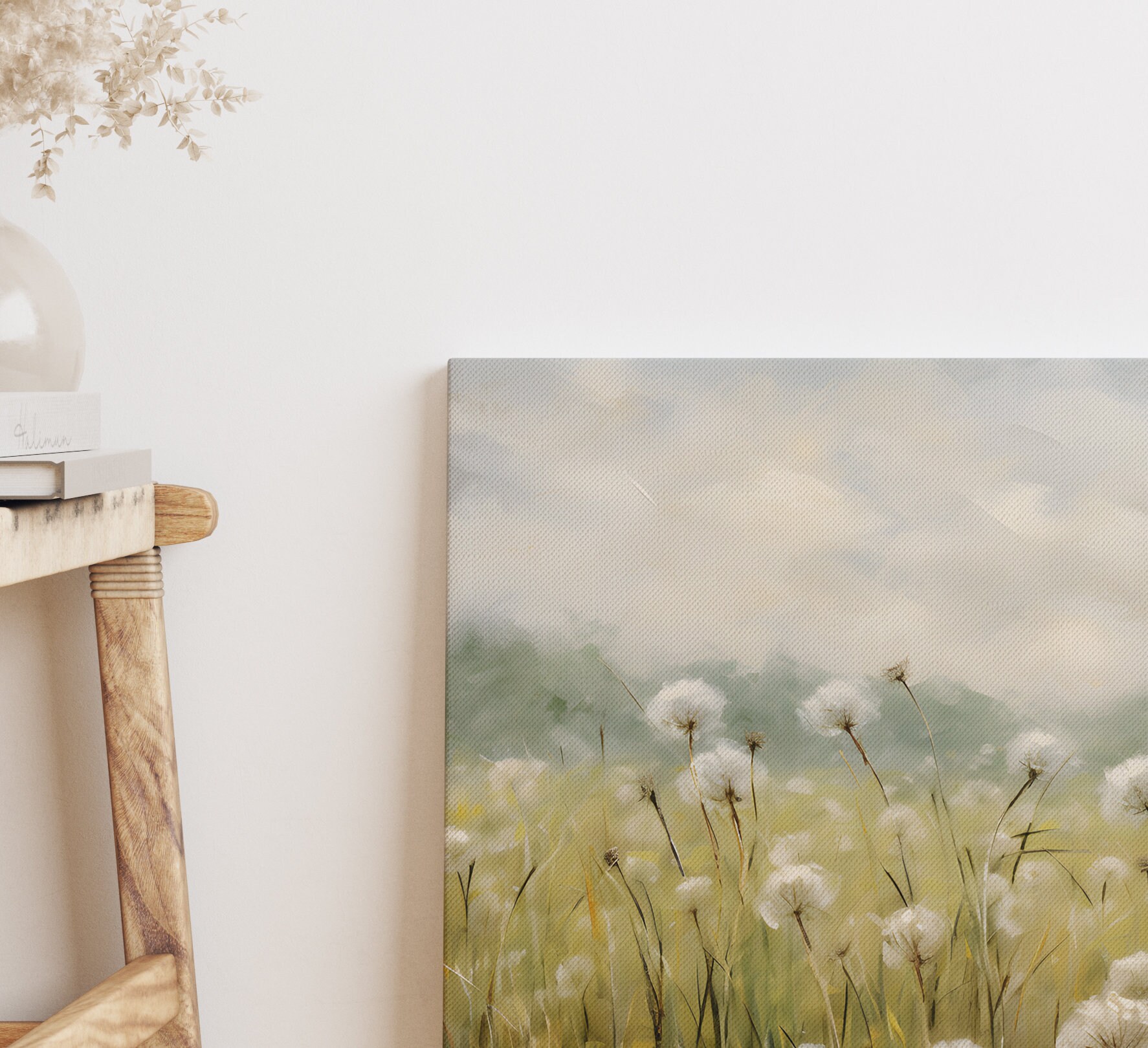 Dandelions Field, Printable Landscape, Vintage Painting, Warm Spring ...