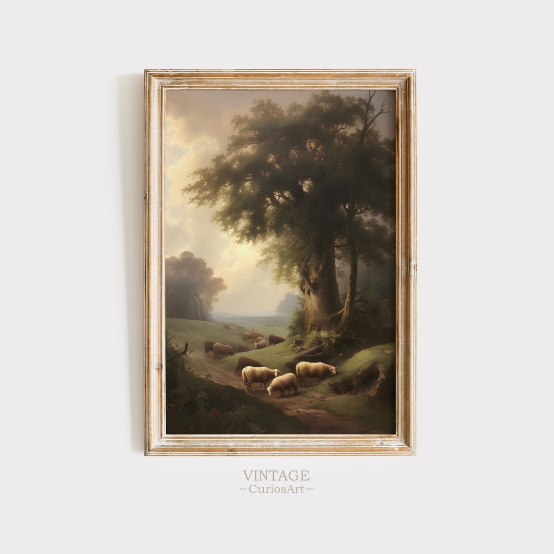 Sheep in Forest Printable, Spring Print Painting, Landscape Art Print ...