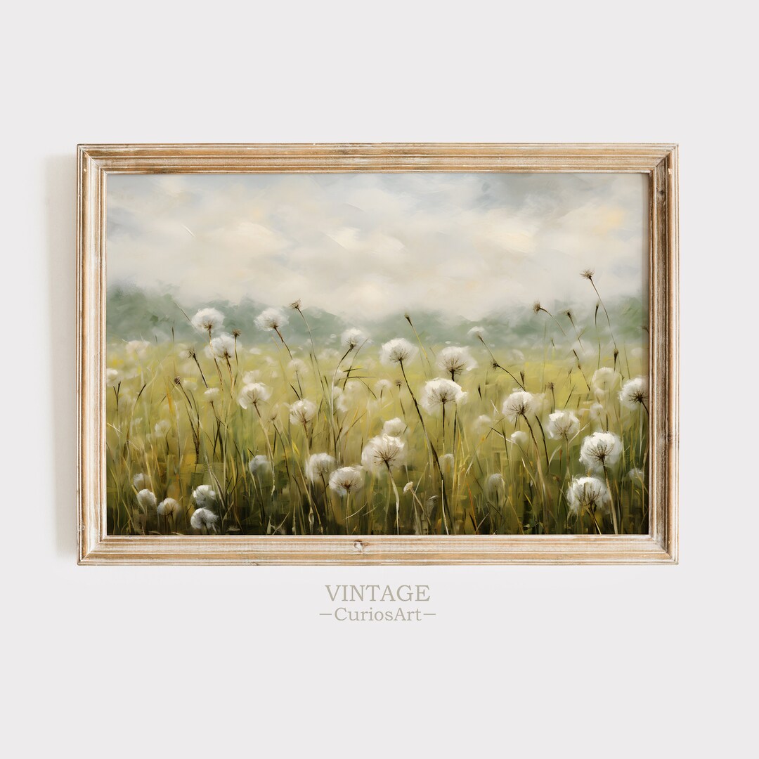 Dandelions Field, Printable Landscape, Vintage Painting, Warm Spring ...