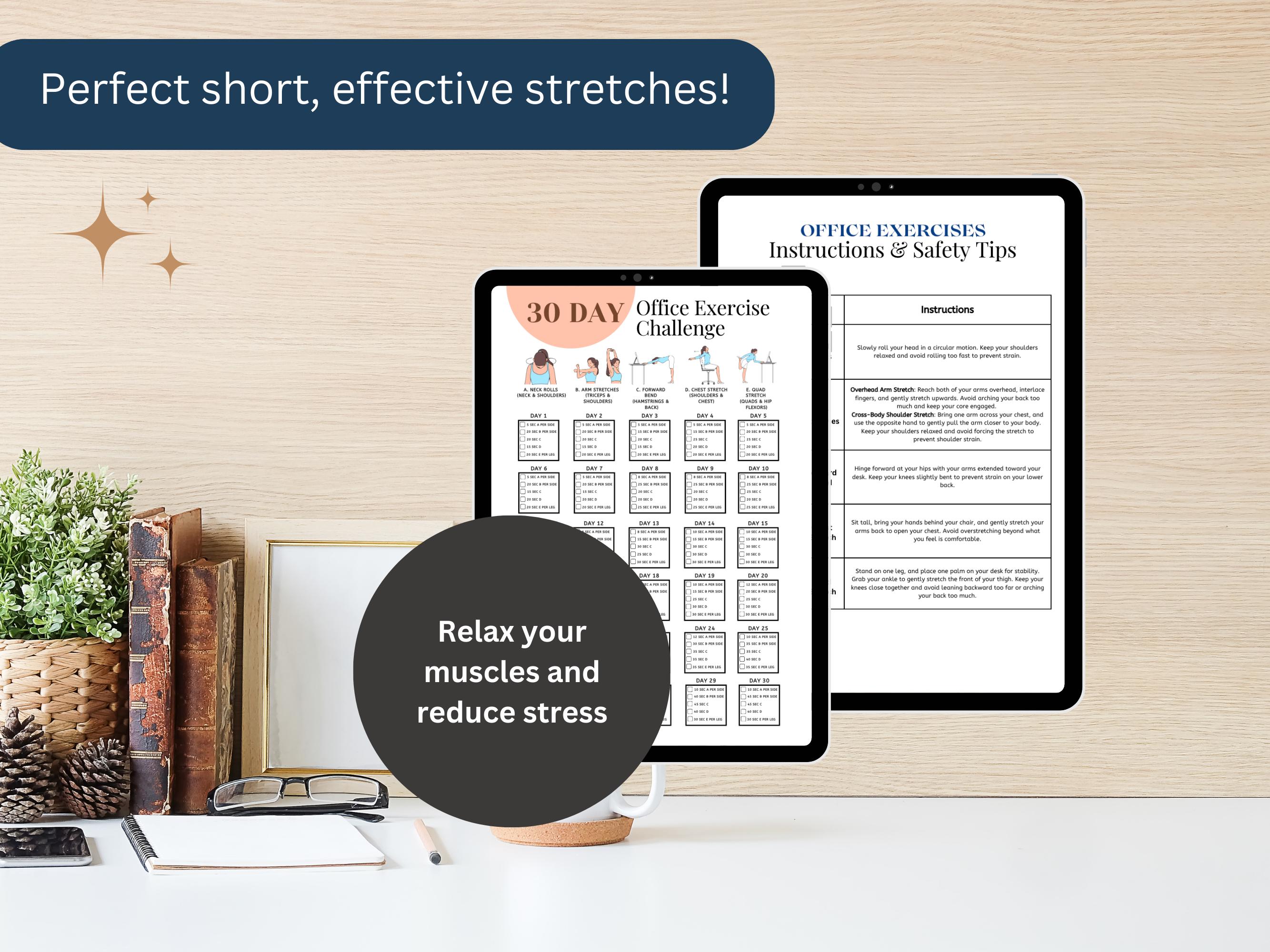 30 Day Office Exercise Challenge, Desk Office Stretch, Desk Yoga ...