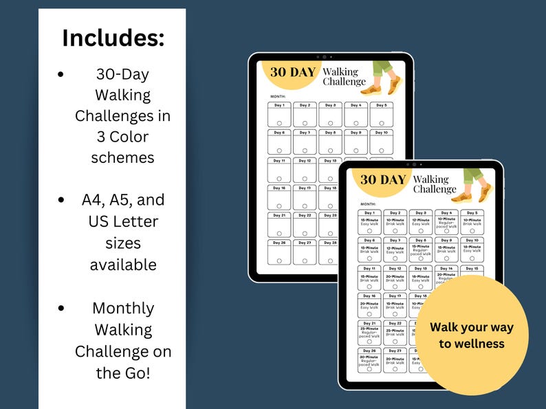 30 Day Walking Challenge | Walking Workout Printable | Daily Walking ...