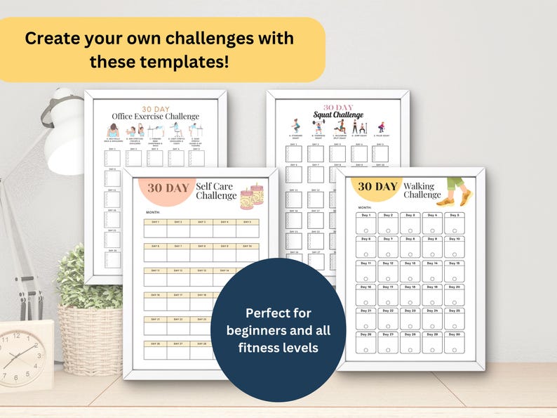 30 Day Challenge BUNDLE, Printable 30 Day Challenge Tracker, 30 Day Ab ...