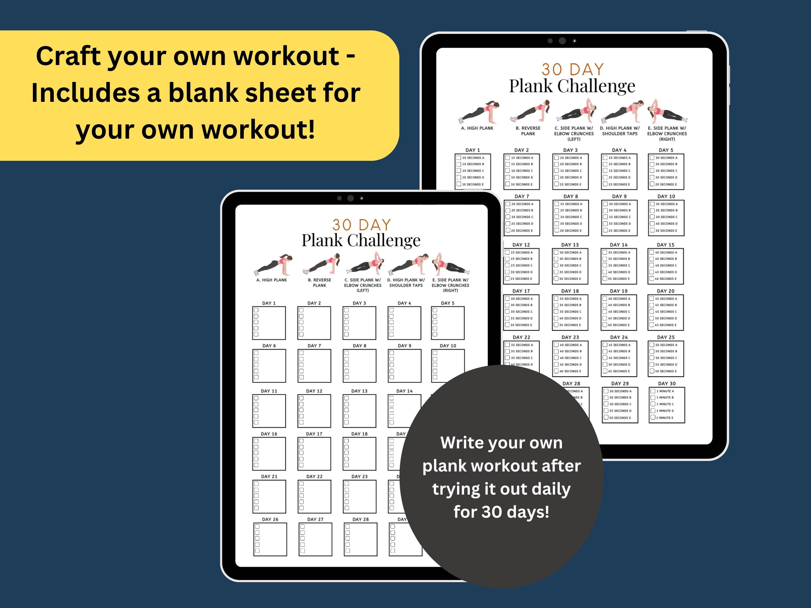 30 Day Plank Challenge, Plank Guide, Fitness Guide Home Workout ...