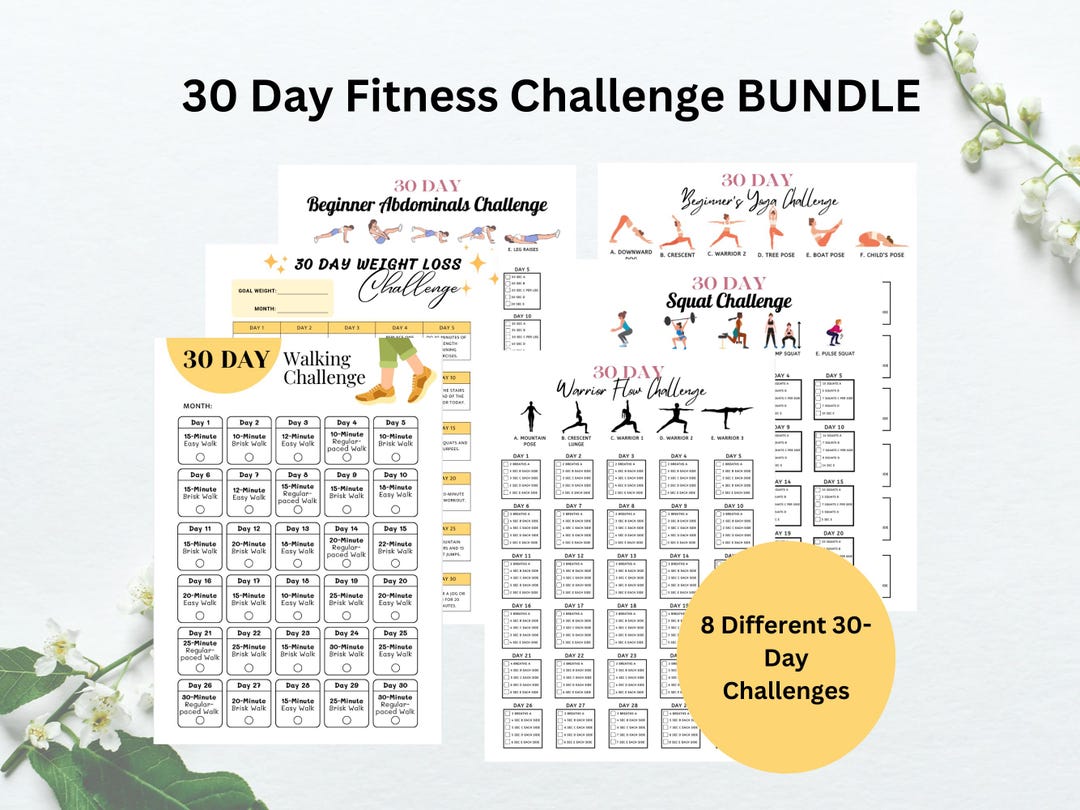 30 Day Challenge BUNDLE, Printable 30 Day Challenge Tracker, 30 Day Ab ...