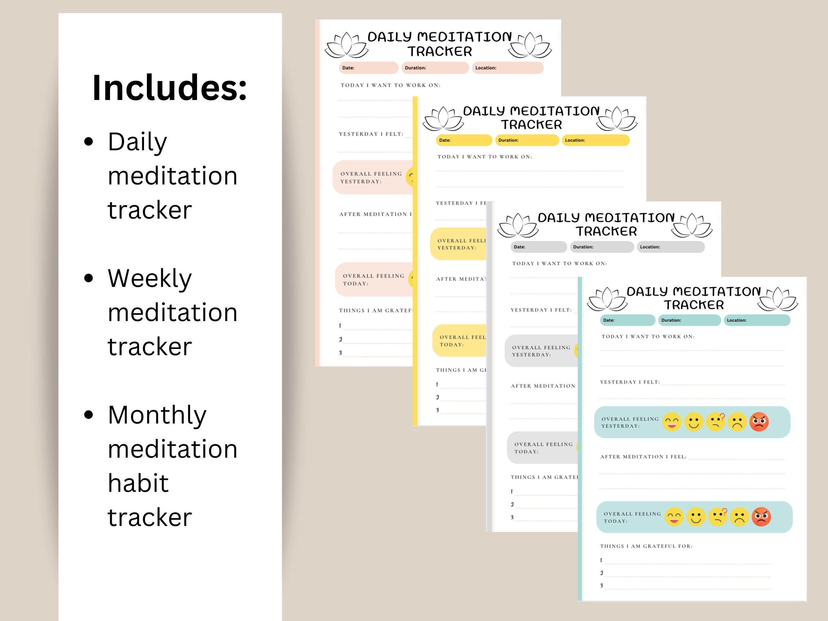Meditation Tracker Printable, Weekly Tracker, Meditation Journal ...