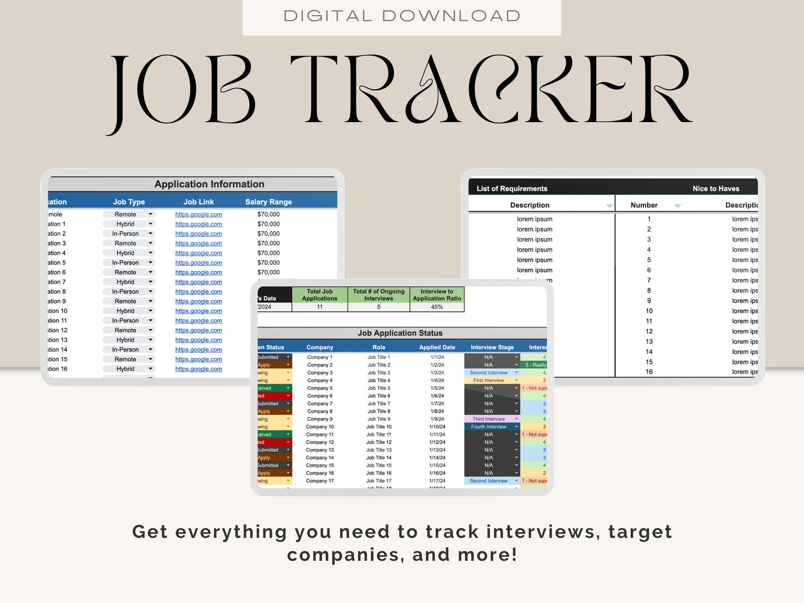 Job Application Tracker Spreadsheet, Google Sheets Job Tracker, Job ...