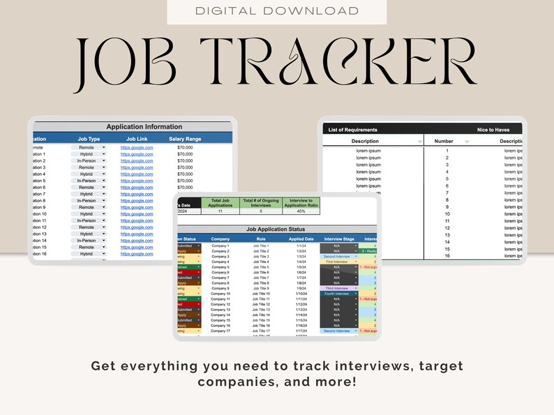 Job Application Tracker Spreadsheet, Google Sheets Job Tracker, Job ...