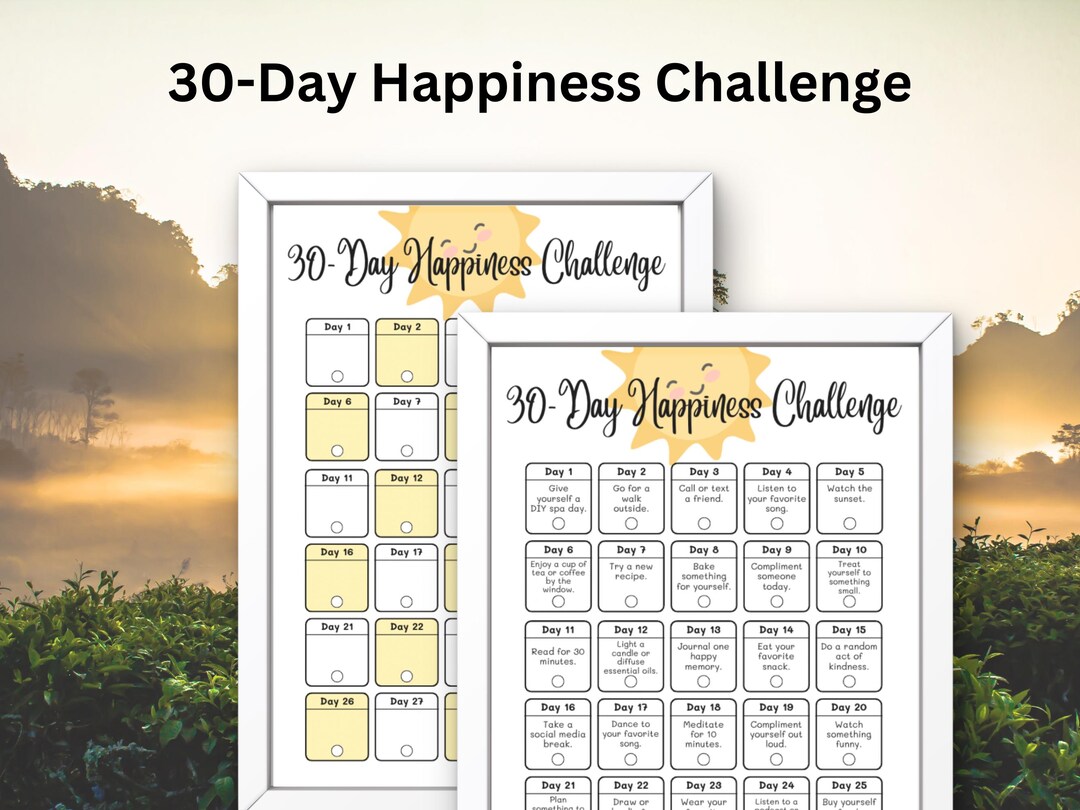 30 Day Happiness Challenge, Happiness Tracker, Printable 30-day ...