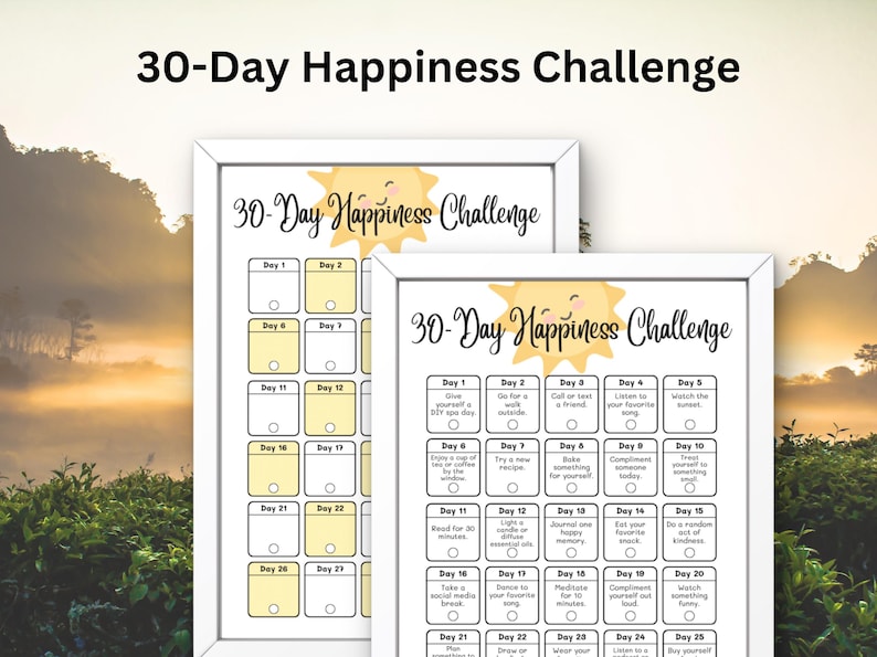 30 Day Happiness Challenge, Happiness Tracker, Printable 30-day ...