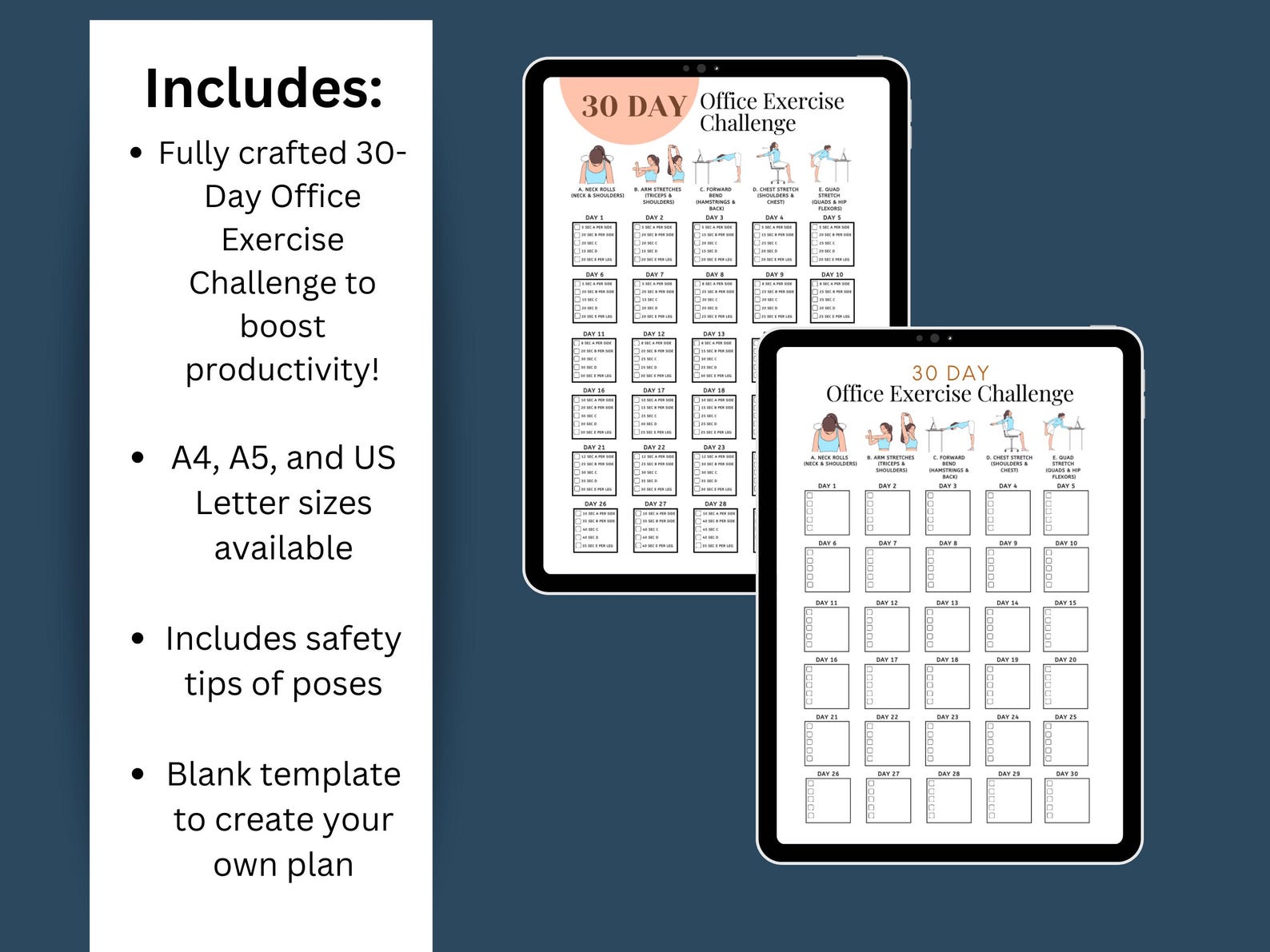 30 Day Office Exercise Challenge, Desk Office Stretch, Desk Yoga ...
