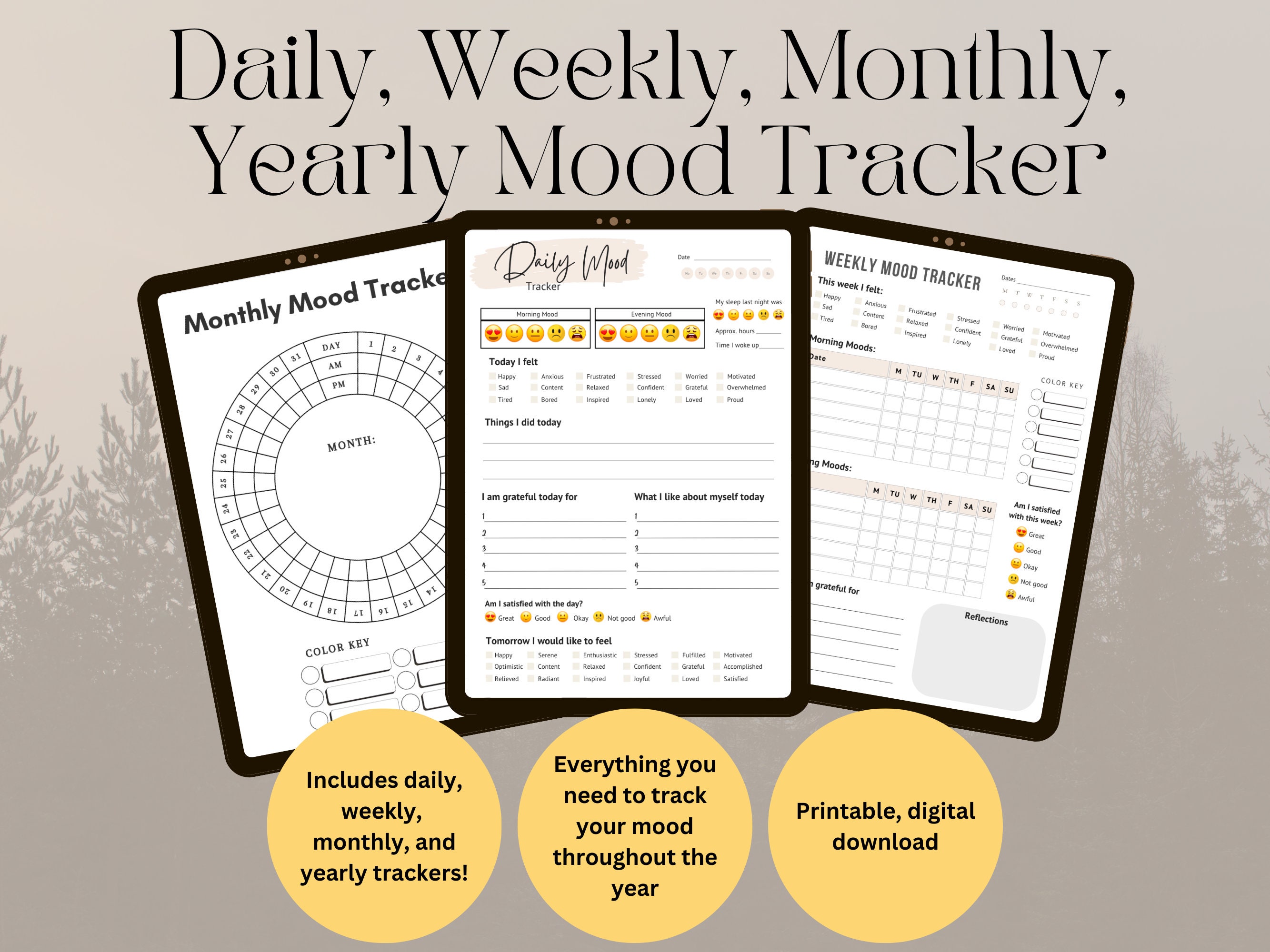 Daily Mood Tracker, Mood Tracker Printable, Monthly Mood Log, Weekly ...