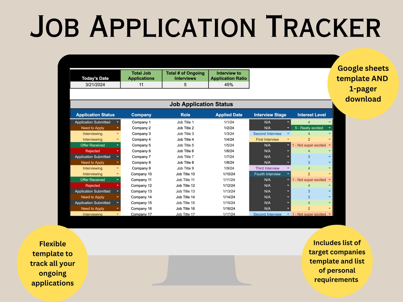 Job Application Tracker Spreadsheet, Google Sheets Job Tracker, Job ...