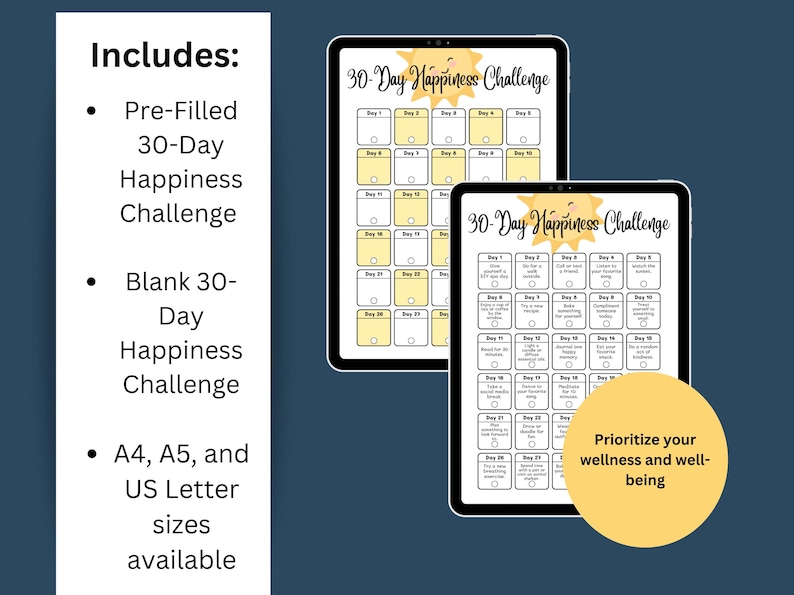30 Day Happiness Challenge, Happiness Tracker, Printable 30-day ...