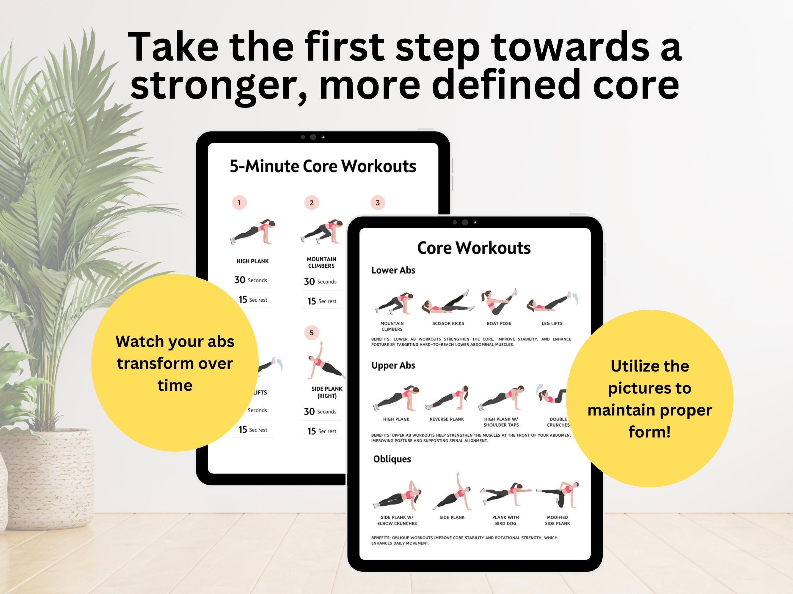 Core & Abs Exercise Challenge, Abs and Core Exercises Printable PDF ...